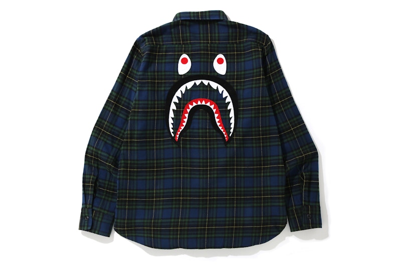BAPE Shark Flannel Check Shirt (FW19) Green Men's - FW19 - US