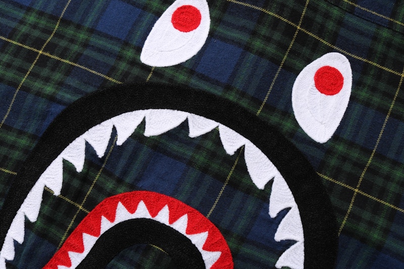 BAPE Shark Flannel Check Shirt (FW19) Green Men's - FW19 - US