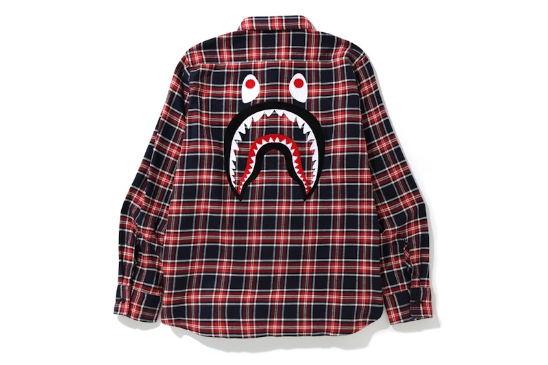 BAPE Shark Flannel Check Shirt (FW19) Red Men's - FW19 - US