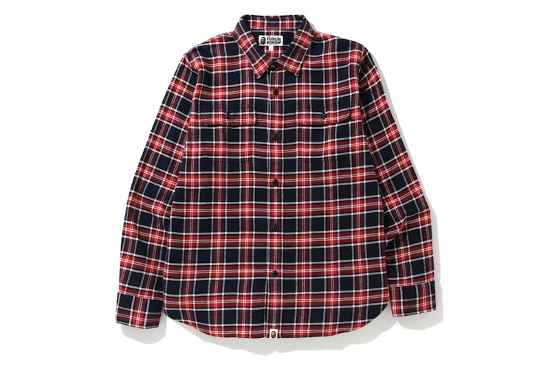 BAPE Shark Flannel Check Shirt (FW19) Red Men's - FW19 - US