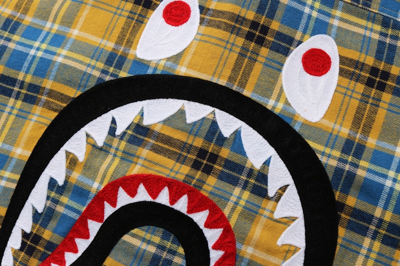 BAPE Shark Flannel Check Shirt (FW19) Yellow Men's - FW19 - US