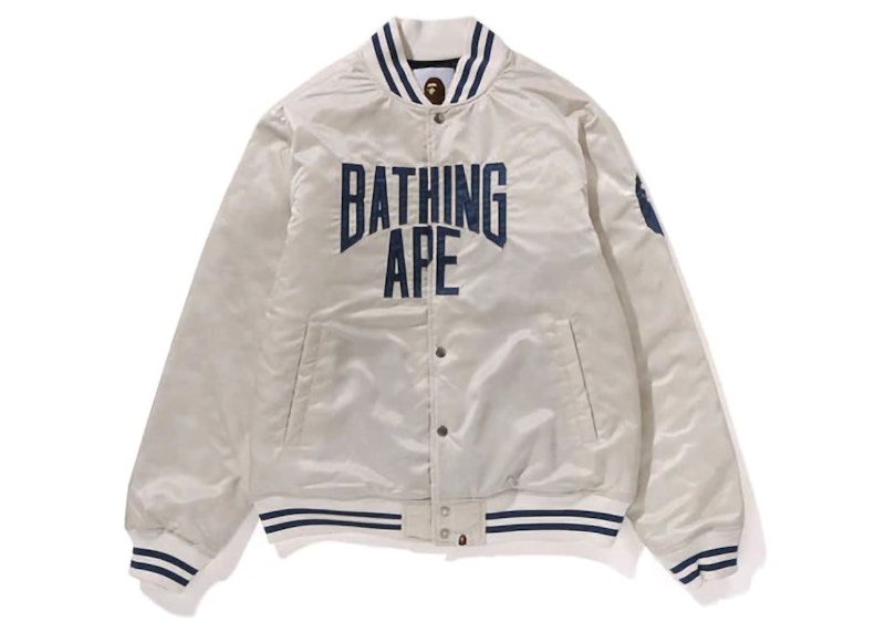BAPE Solid Camo NYC Logo Nylon Varsity Jacket Ivory Men's - FW24 - US