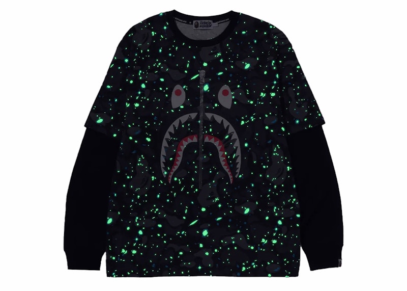 BAPE Space Camo Shark Layered Long Sleeve Tee Black Men's - SS24 - US