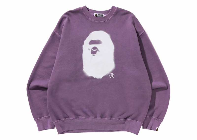 BAPE Spray Ape Head Garment Dyed Crewneck Purple Men's - SS24 - US