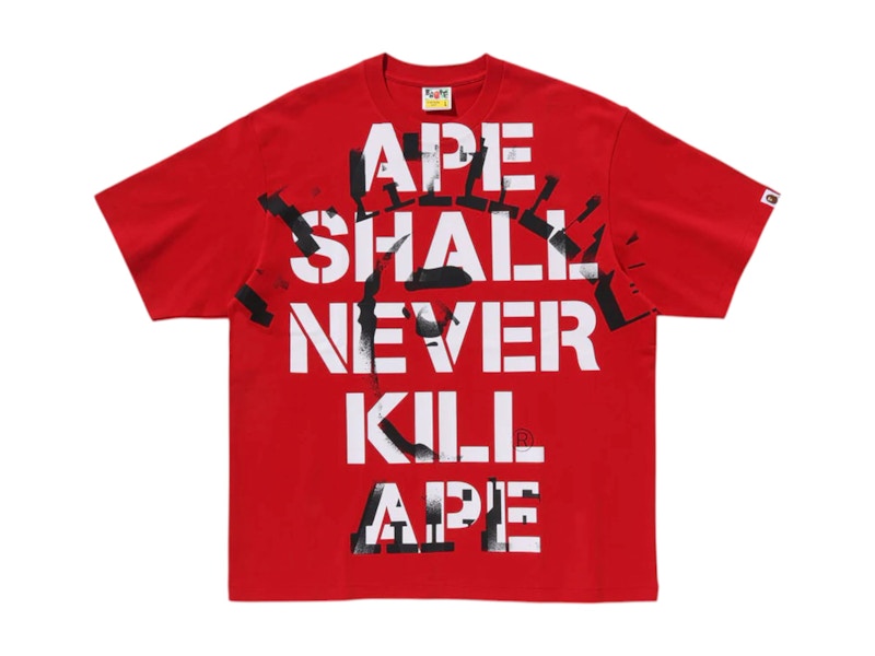 BAPE Spray Print College Relaxed Fit Tee Red Men's - SS25 - US