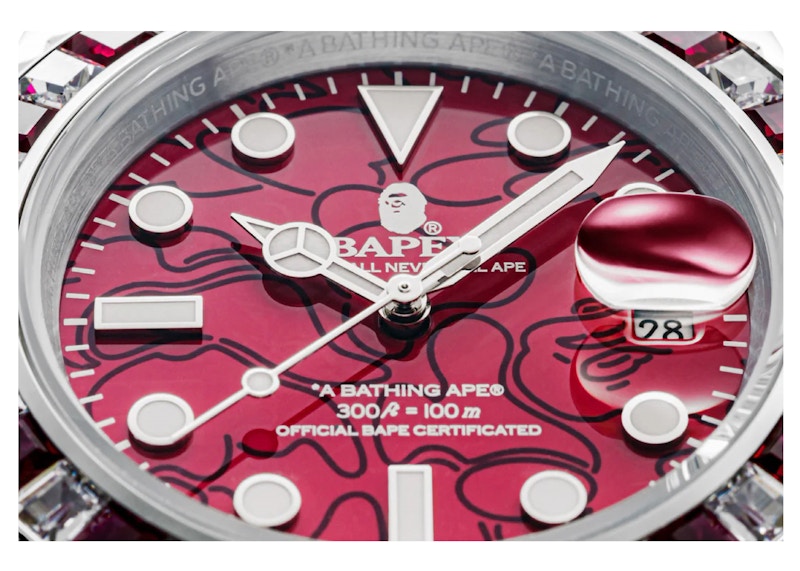 BAPE Type 1 Crystal Stone BAPEX Watch Burgundy Men's - SS24 - US