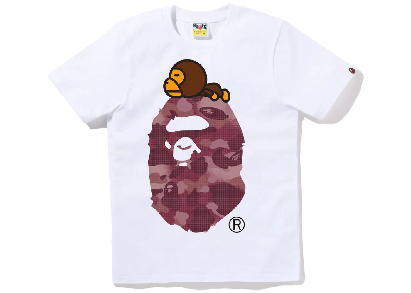 Bape Womens Grid Camo Milo On Big Ape Tee White Burgundy Fw22 Us