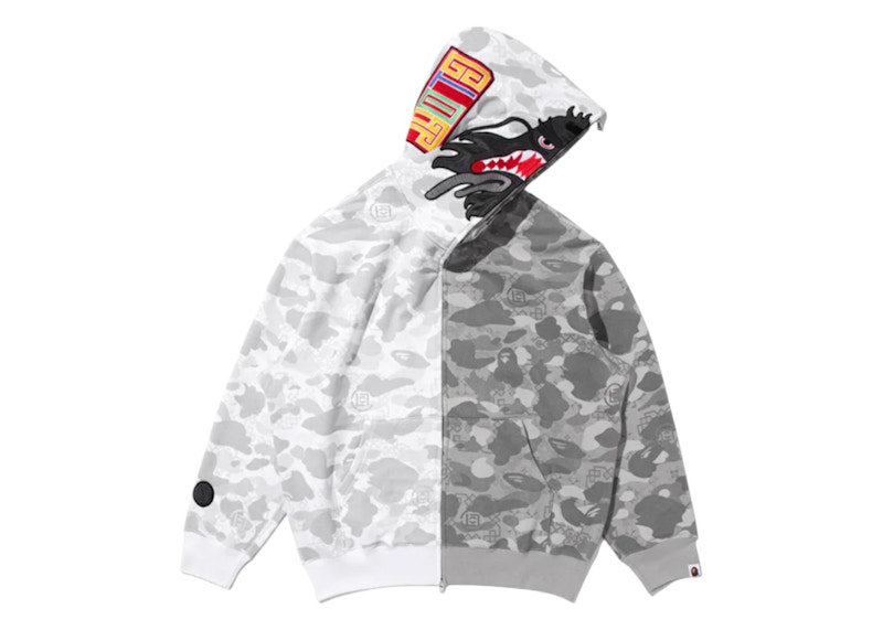 BAPE x CLOT Camo Split Relaxed Fit Shark Full Zip Hoodie Gray Men's - US