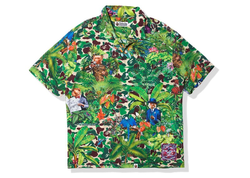 BAPE x Monkey 47 Open Collar S/S Shirt Green Men's - SS22 - US