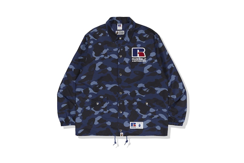 BAPE x Russell Color Camo College Coach Jacket Blue - FW20
