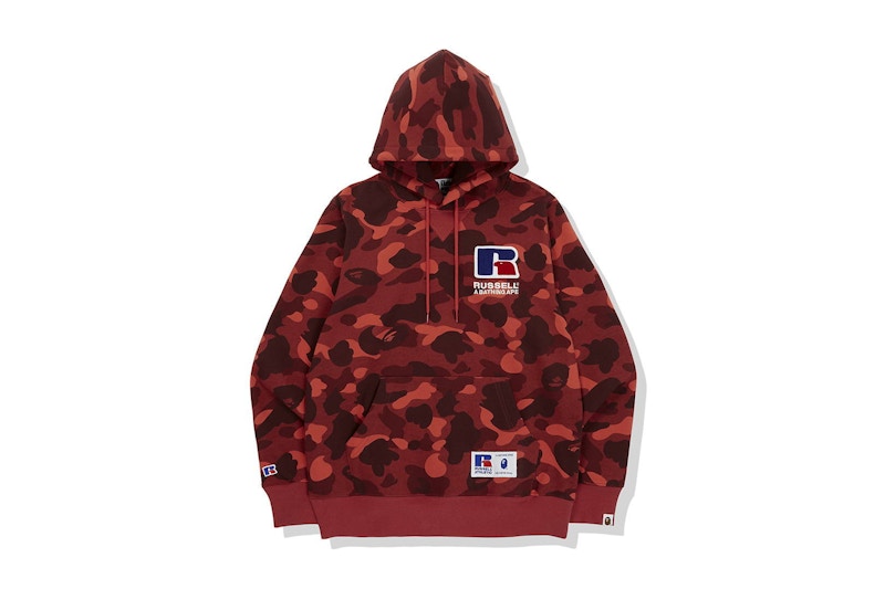 BAPE x Russell Color Camo College Pullover Hoodie Red - FW20