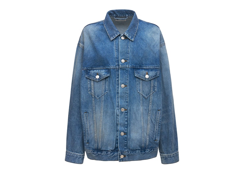 Balenciaga BB Sprayed Large Fit Denim Jacket Electric Blue/Fuchsia - US