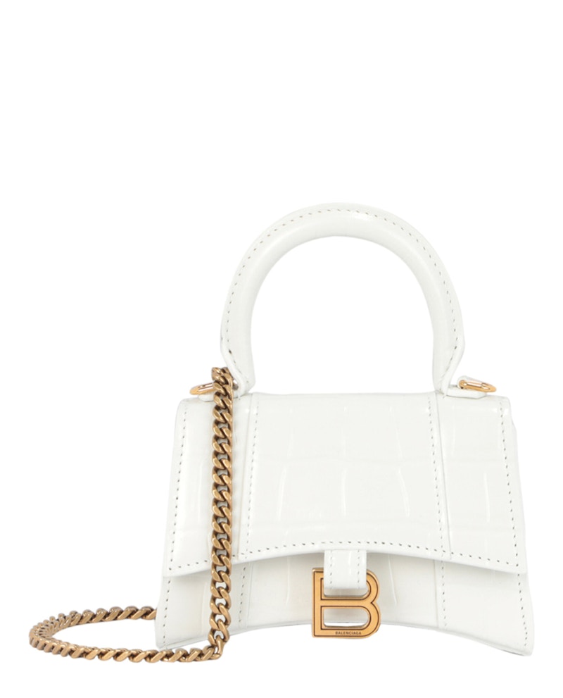 Balenciaga Hourglass Mini Crocodile Embossed Top Handle White in ...