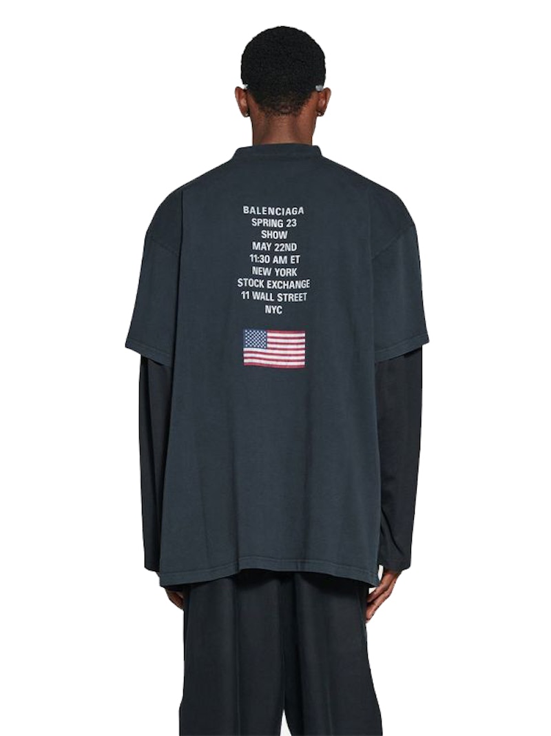 Balenciaga Nyse-Print Drop-Shoulder T-shirt Black Men's - US