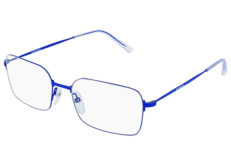 Balenciaga Rectangle-Frame Metal Sunglasses Blue/Transparent (BB0033O ...