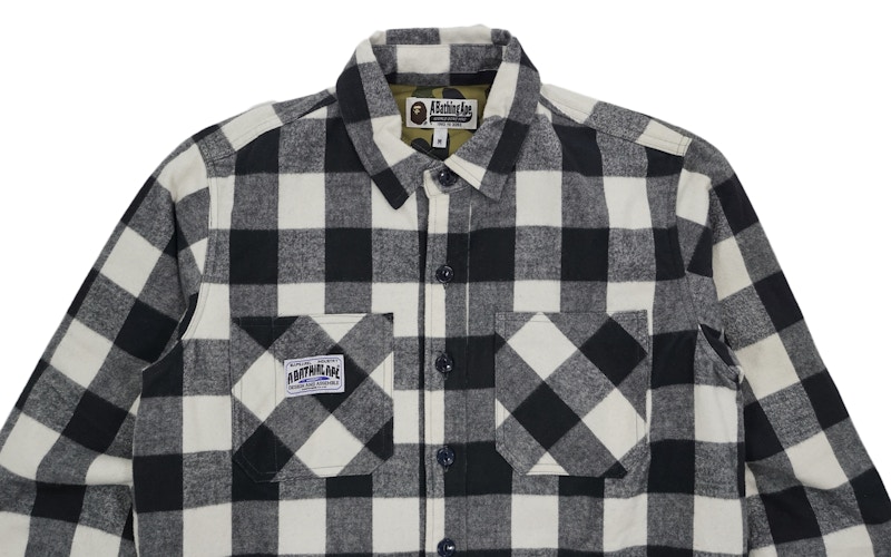 BAPE 1st Camo Quilted Lining Mountain Flannel Shirt Jacket Black/White ...