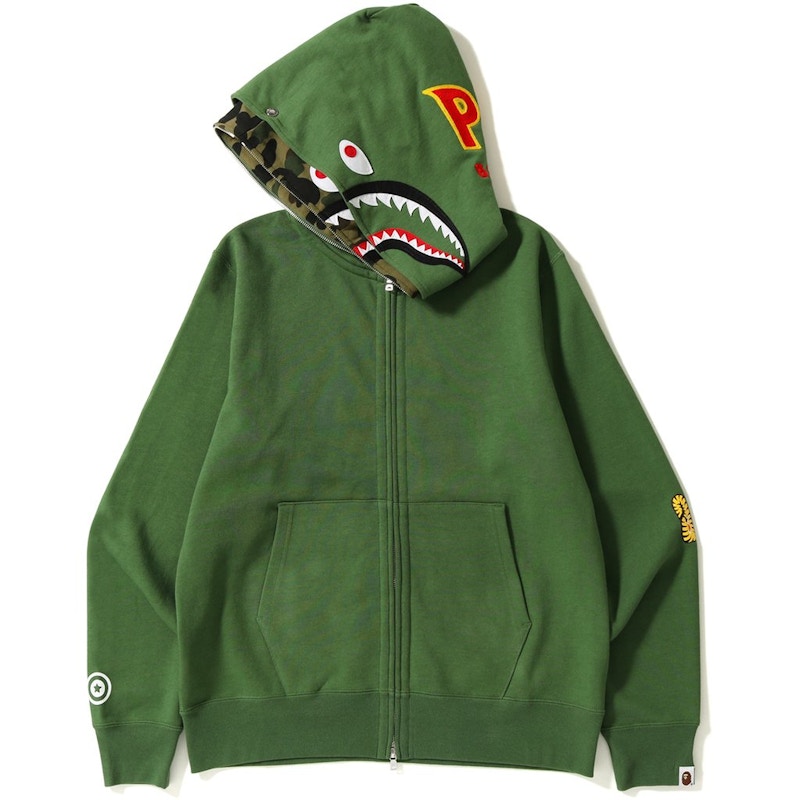 BAPE 2nd Shark Wide Full Zip Double Hoodie Green Men's - SS18 - US