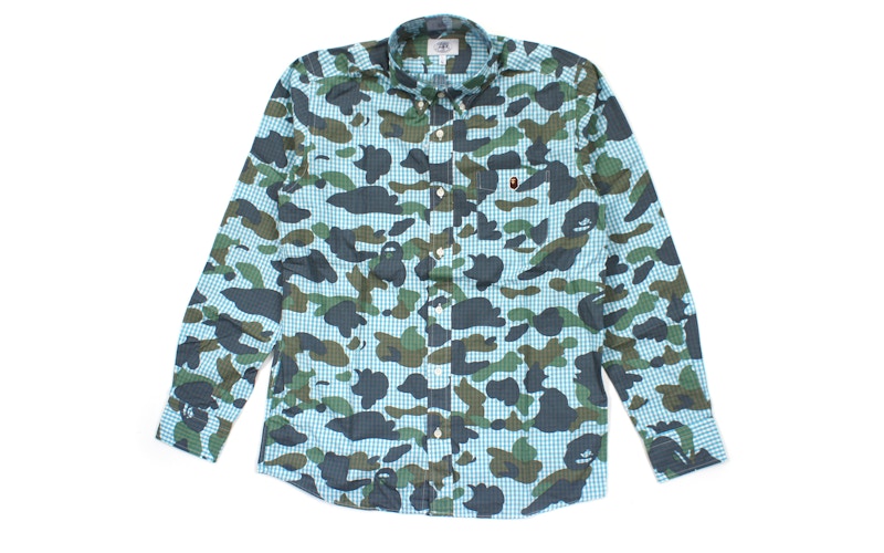 BAPE Camo Print Button Up Blue Men's - GB