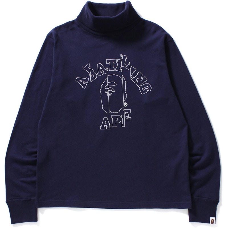 BAPE Cut Off College Turtle Neck Wide Sweat Sweat Navy Men's - US