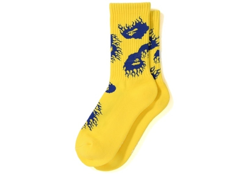 BAPE Fire Pattern Socks Yellow 男装 - FW18 - CN