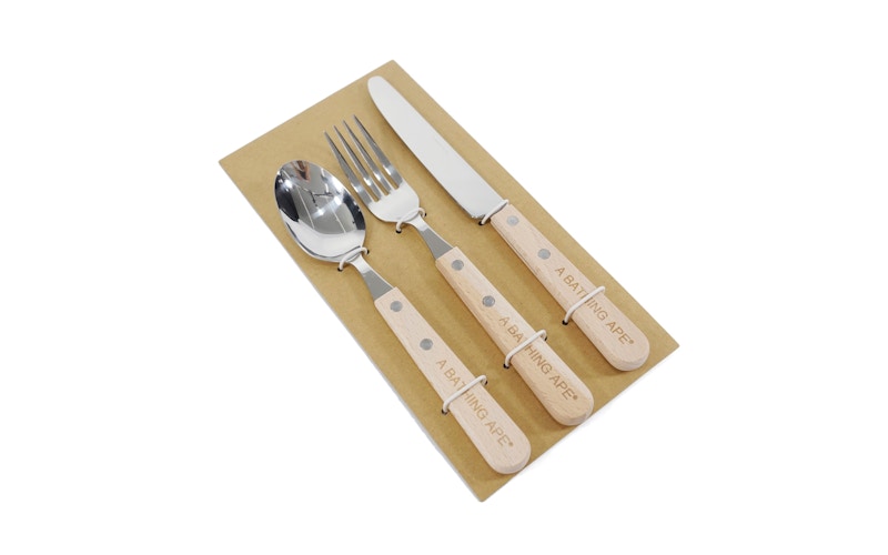 BAPE X Fork Spoon & Knife Wooden Utensils Set Ivory - US