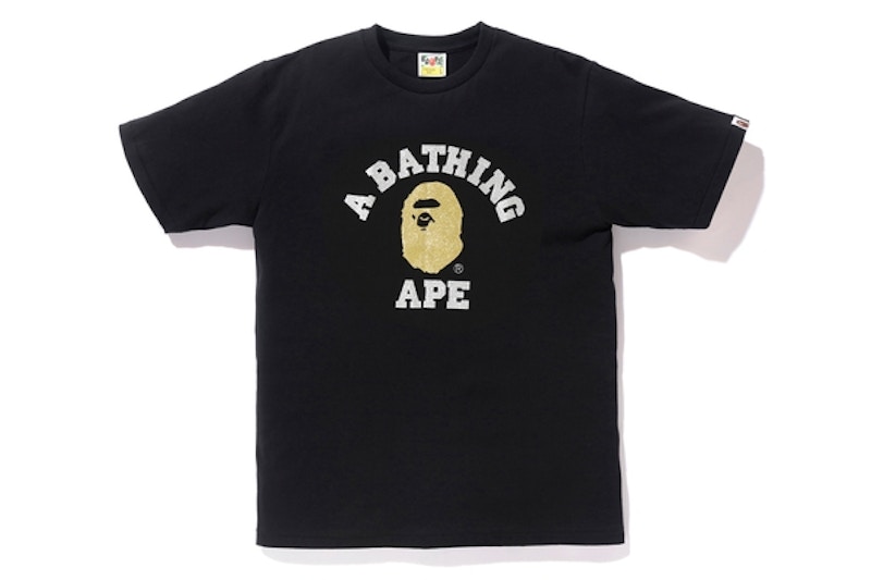 BAPE Glitter College Tee Black/Gold Men's - FW18 - US