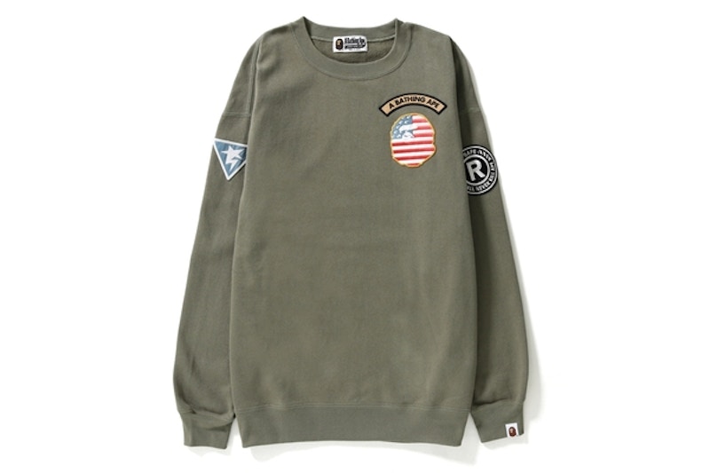 BAPE Multi Emblem Oversized Crewneck (Ladies) Olive Drab - US