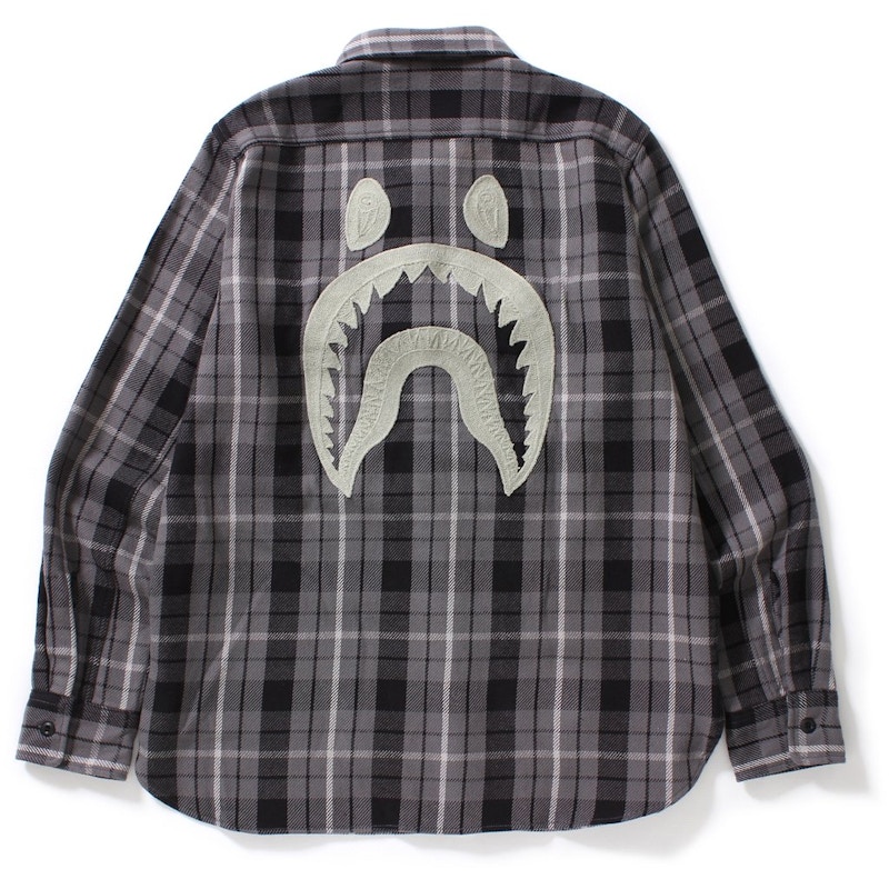 BAPE Shark Flannel Check Shirt Shirt Black Men's - US