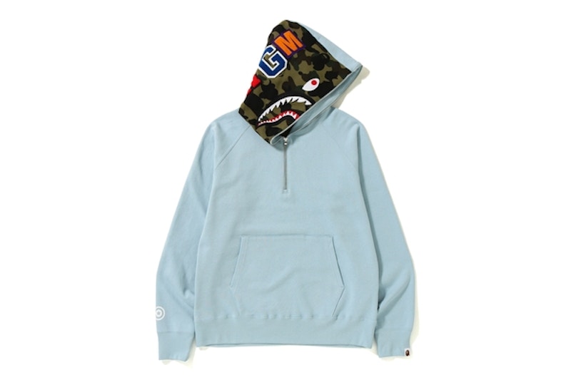 BAPE Shark Wide Half Zip Pullover Hoodie Sax Men's - FW18 - US