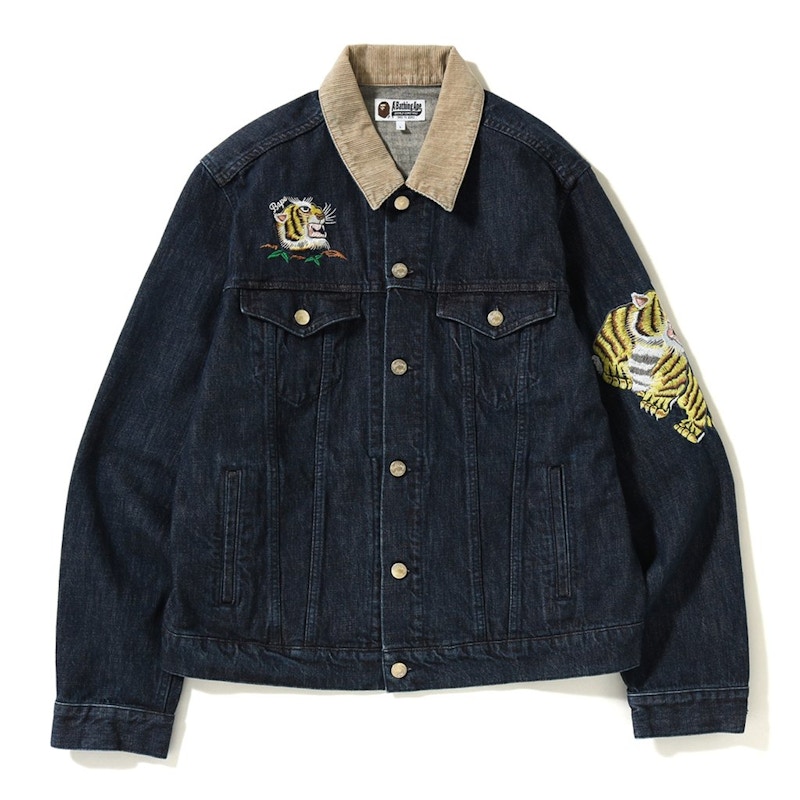 BAPE Tiger Embrodery Wide Denim Jacket Indigo Men's - FW18 - US