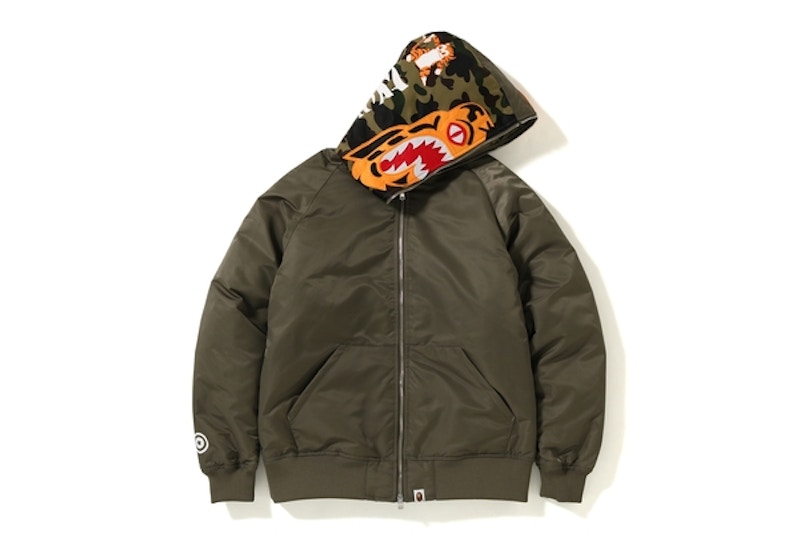 BAPE Tiger Hoodie Down Jacket Olive Men's - FW18 - US