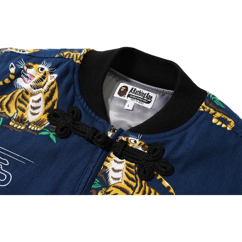 BAPE Tiger Pattern Cotton Jacket Navy Men's - SS19 - US
