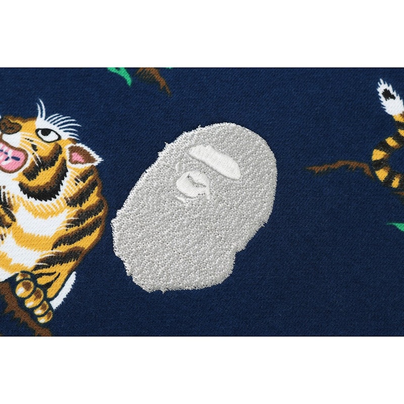 BAPE Tiger Pattern Crewneck Navy Men's - SS19 - US