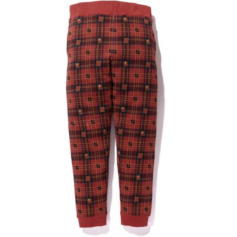 BAPE Undefeated Check Slim Sweat Pants Pants Red Men's - US