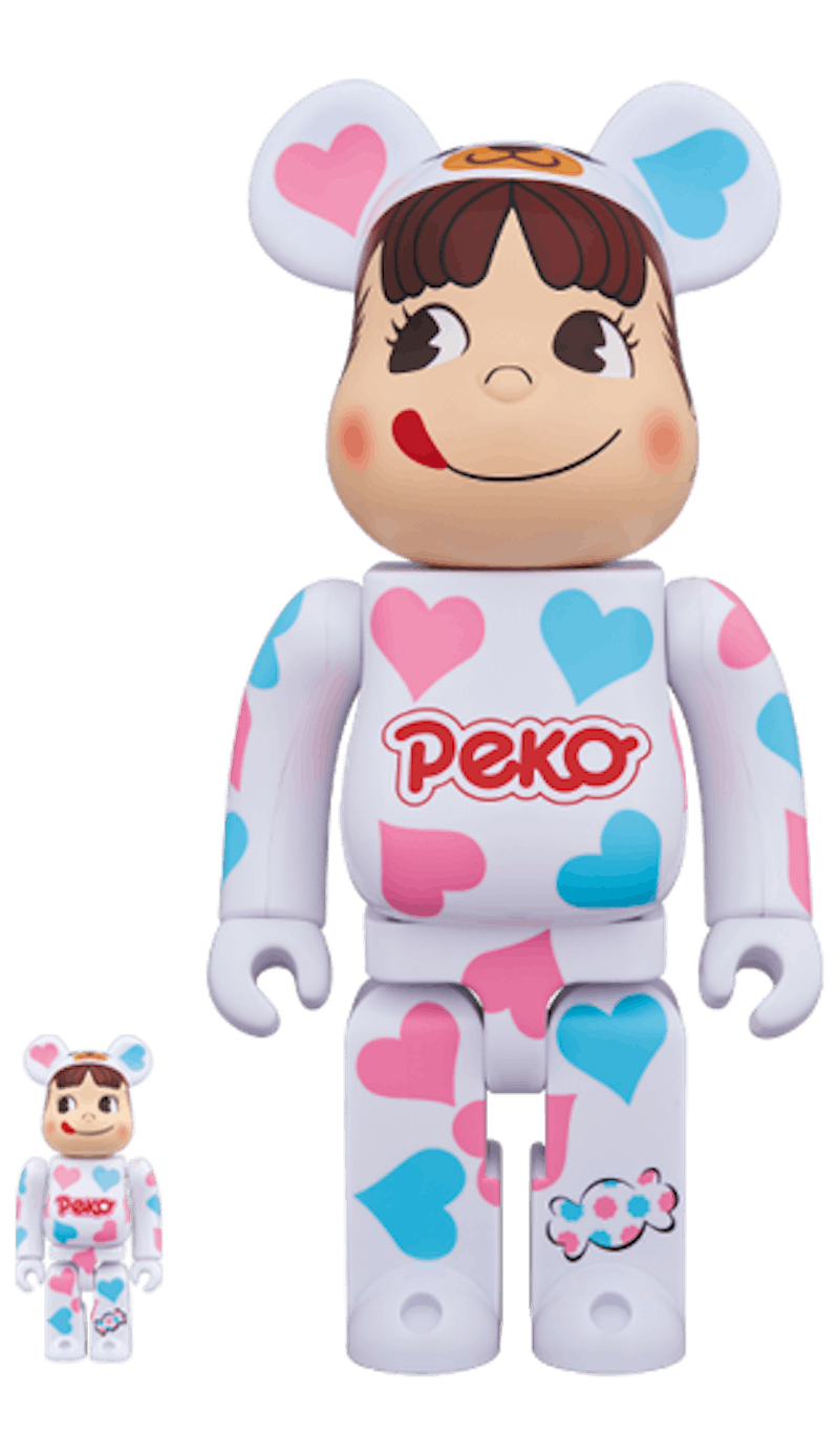Bearbrick Costume Peko-chan Heart 100% & 400% Set White - 2018