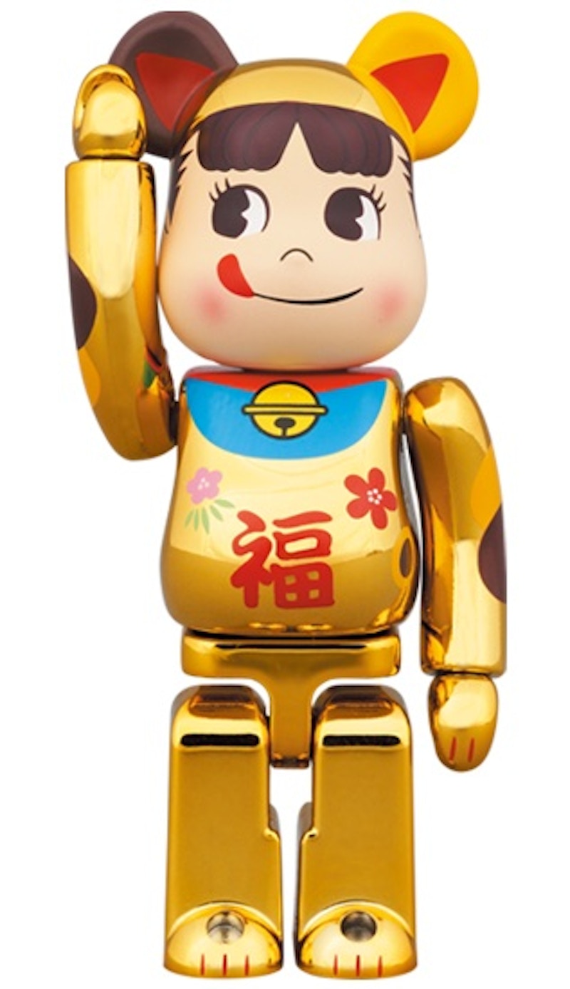 Bearbrick Maneki Neko Peko-chan Fuku 100% & 400% Set Gold Plated - US