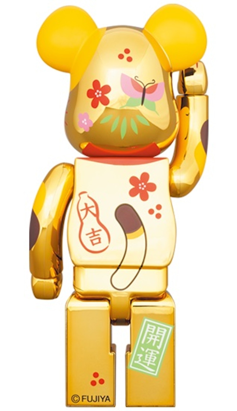 Bearbrick Maneki Neko Peko-chan Fuku 100% & 400% Set Gold Plated - US