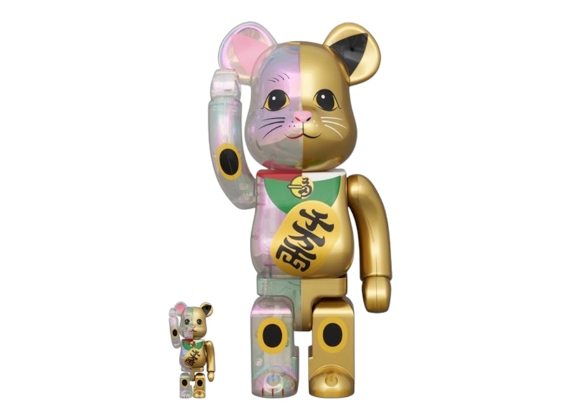 Bearbrick Medicom Maneki Neko Clear Plated x Gold Paint Ten Man Ryo 100 ...
