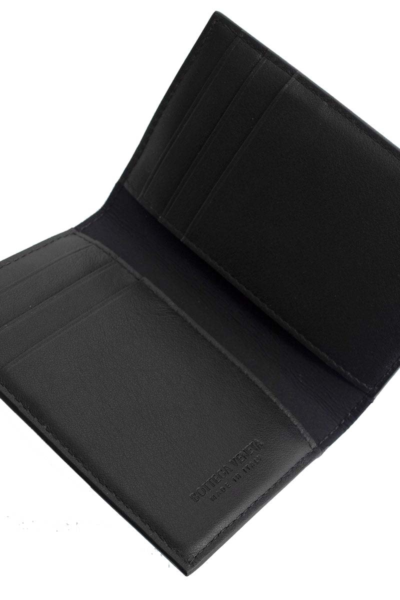 Bottega Veneta Elastic Band Bi-fold Card Case Black / Green in Leather - US