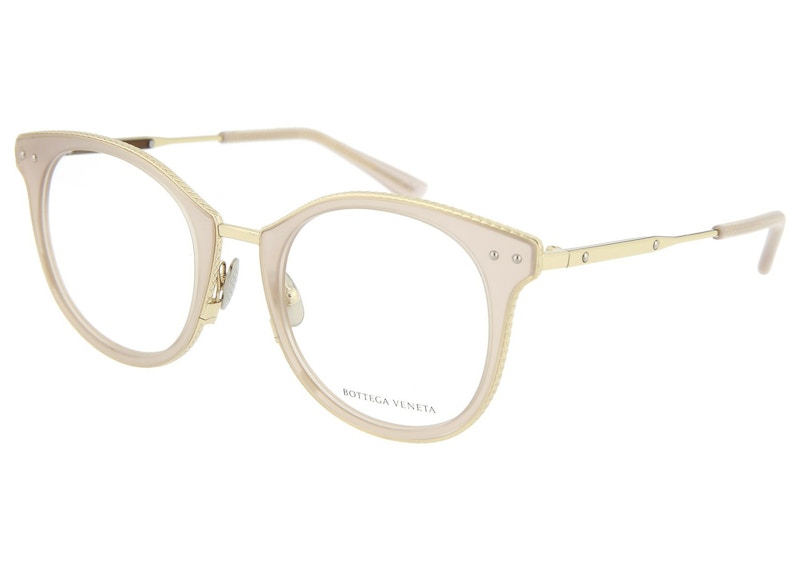 Bottega Veneta Round-Frame Optical Frames Shiny Opal/Pink Shine ...