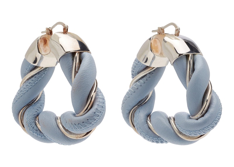 Bottega Veneta Twist Triangle Creoles Earrings Blue/Silver in Sterling Silver/Leather with ...
