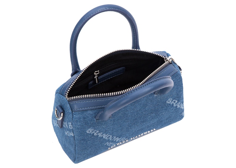 Brandon Blackwood Cara Duffle Bag Mini Blue in Logo Denim with Silver ...