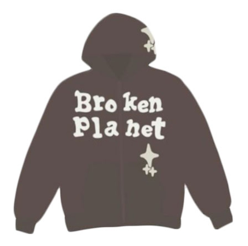 Broken Planet Star Zip Up Hoodie Brown Men's - US