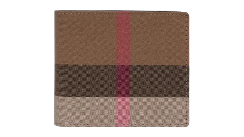 Burberry Check Bifold Wallet With Coin Purse Taupe Brown in Canvas - US