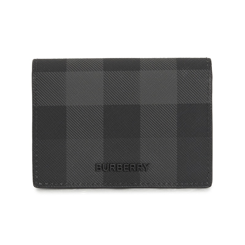 Burberry Check Card Holder Charcoal in Leather - US
