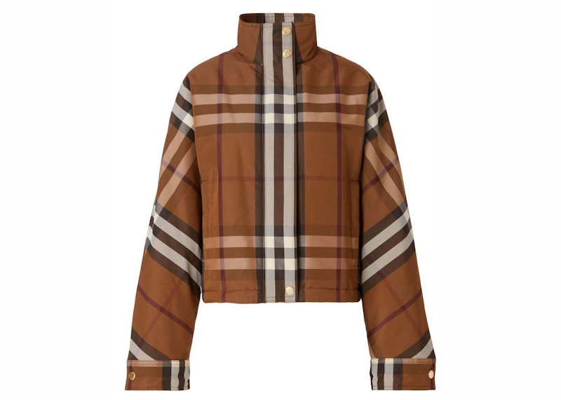 Burberry Check Funnel-Neck Cropped Jacket Brown - US