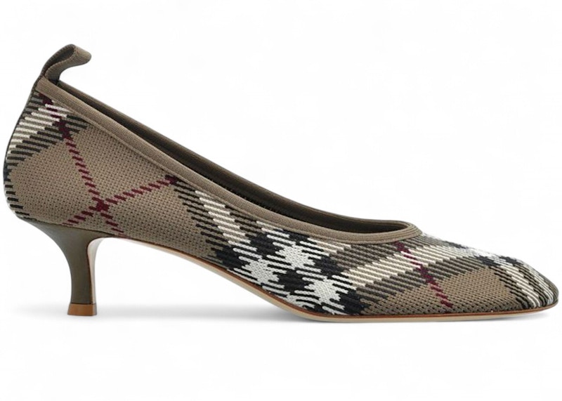 Burberry Check Knit Square Toe 45MM Pumps Beige (Women's) - 8102595 - US