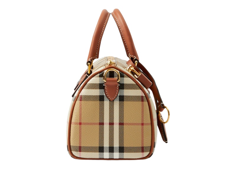 Burberry Check Mini Bowling Bag Archive Beige/Briar Brown in Calfskin ...