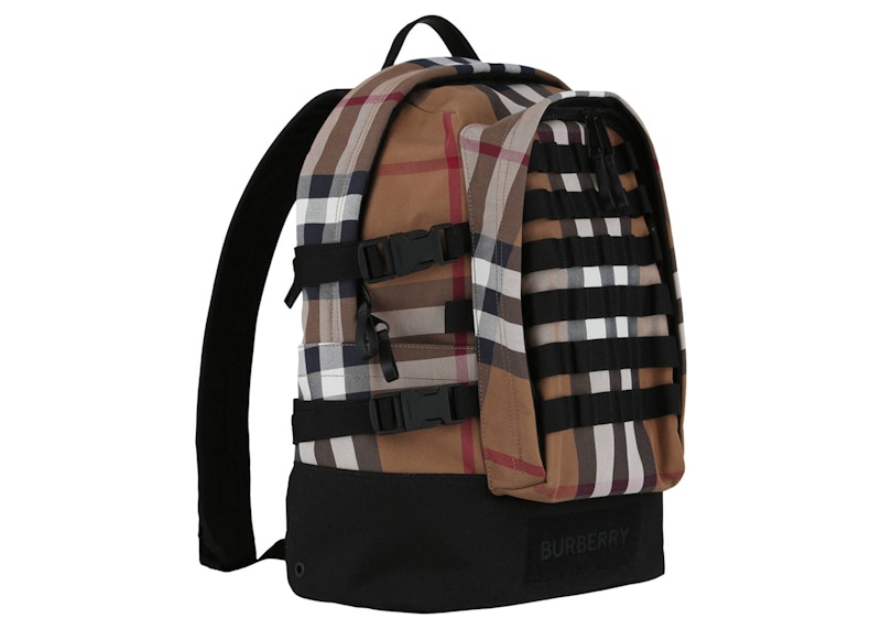Burberry Check Print Backpack Brown in Leather - US
