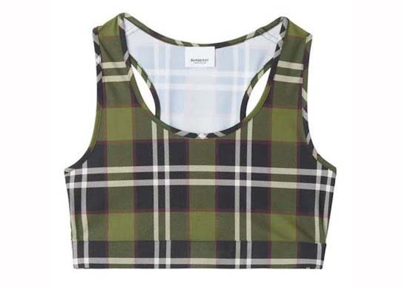 Burberry Checked Cropped Tank Top Green - US